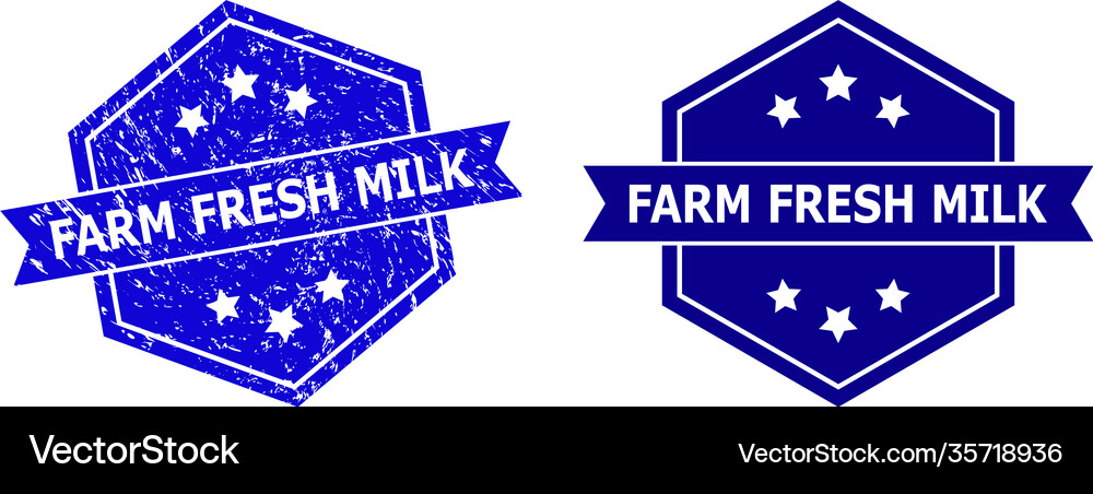 Hexagonal farm fresh milk watermark with grunged Vector Image