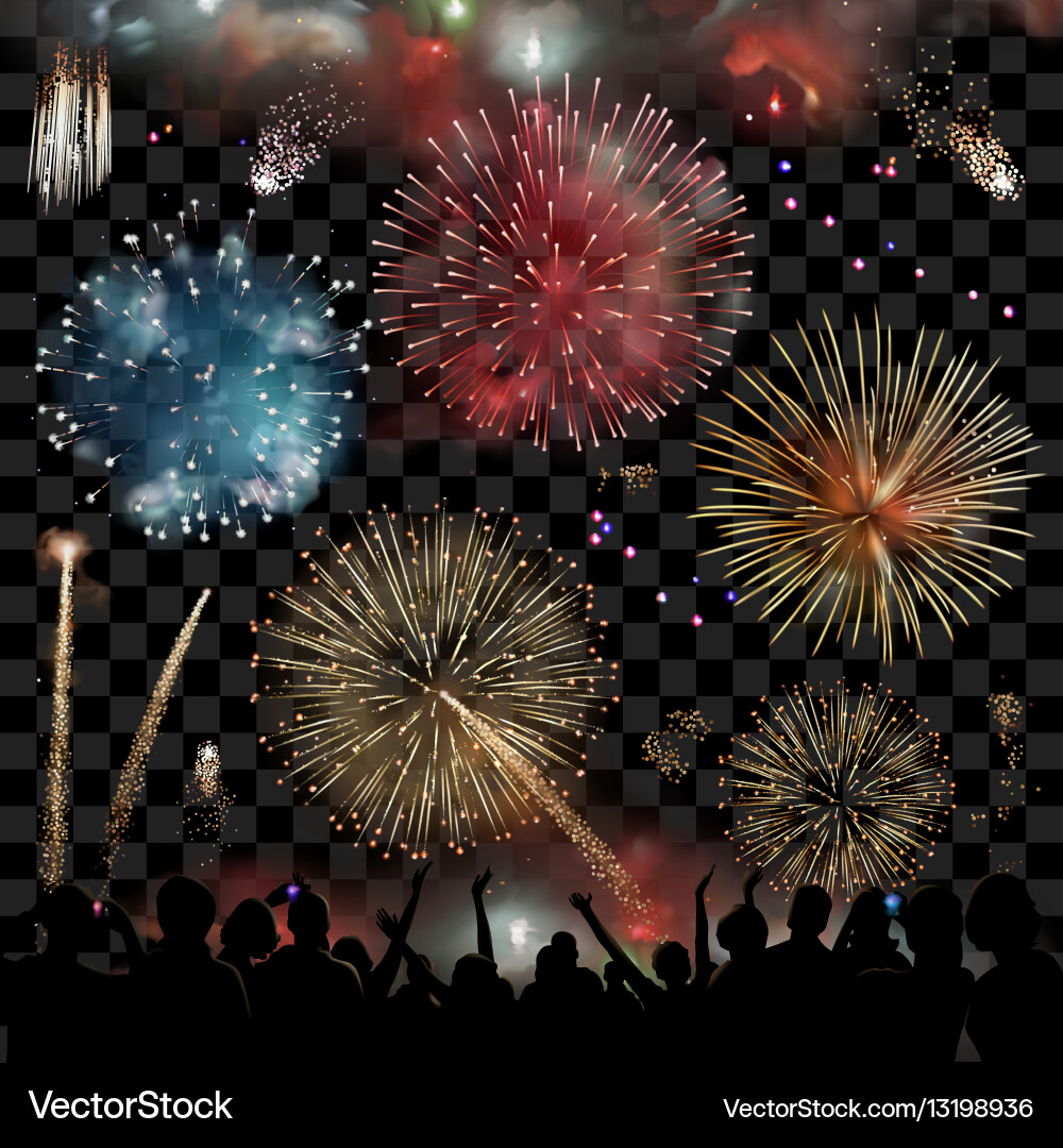 Holiday Celebration with fireworks show at night Vector Image