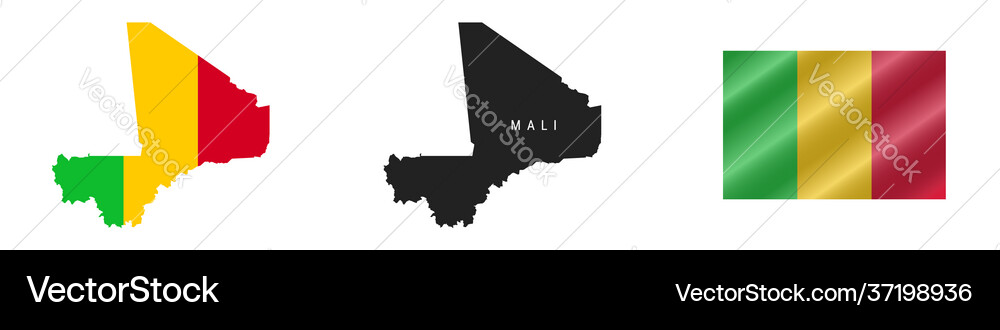 Mali detailed flag map silhouette waving Vector Image