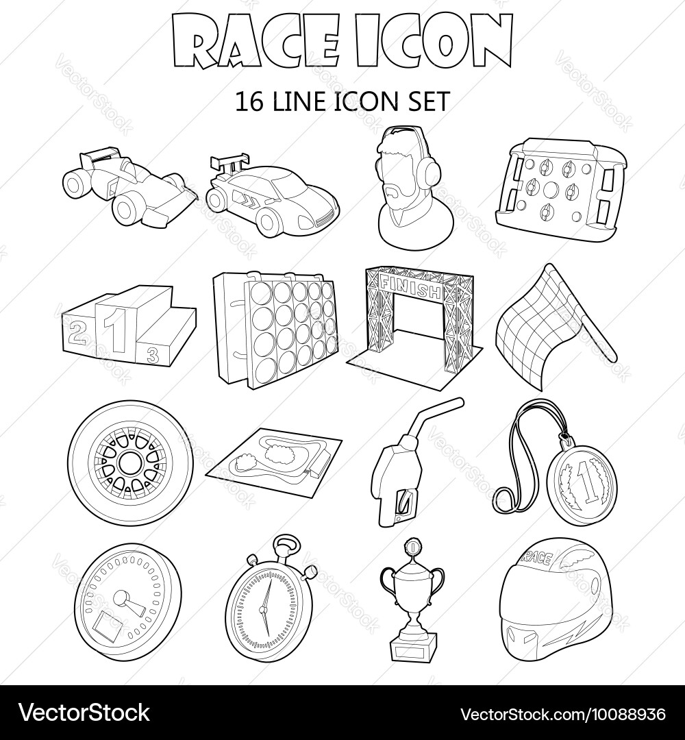 Race icons set in outline style Royalty Free Vector Image
