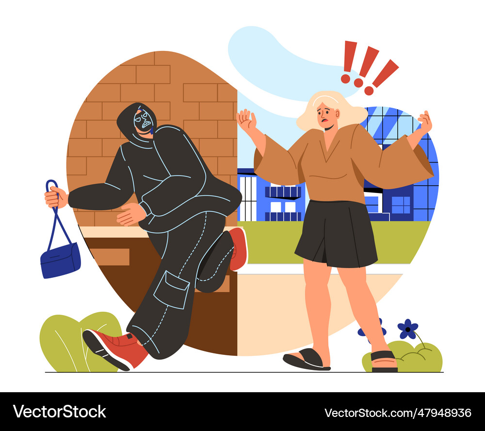 Thief stealing bag from woman concept Royalty Free Vector