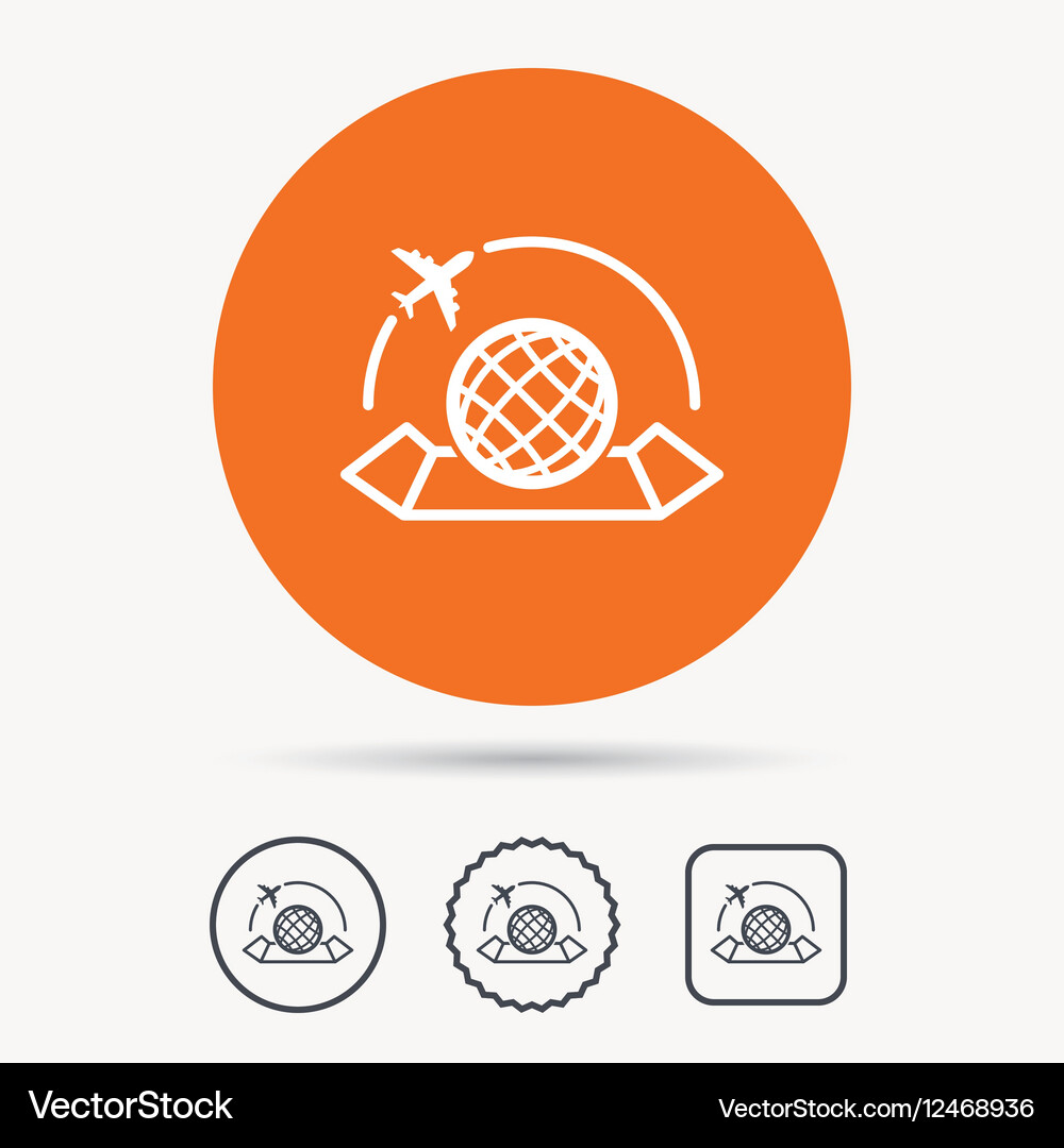 World map icon plane travel sign Royalty Free Vector Image