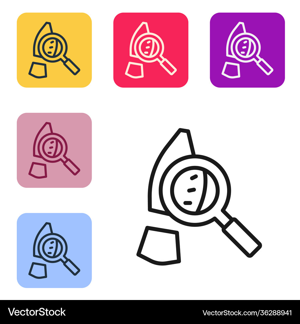 Black line magnifying glass with footsteps icon Vector Image