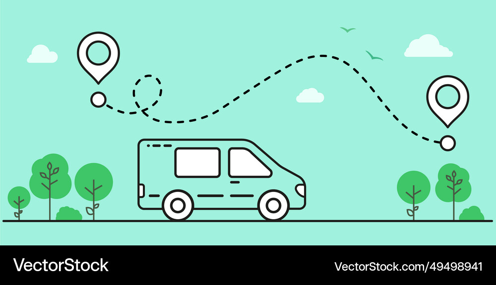 Bus and map icon delivery way blue white Vector Image