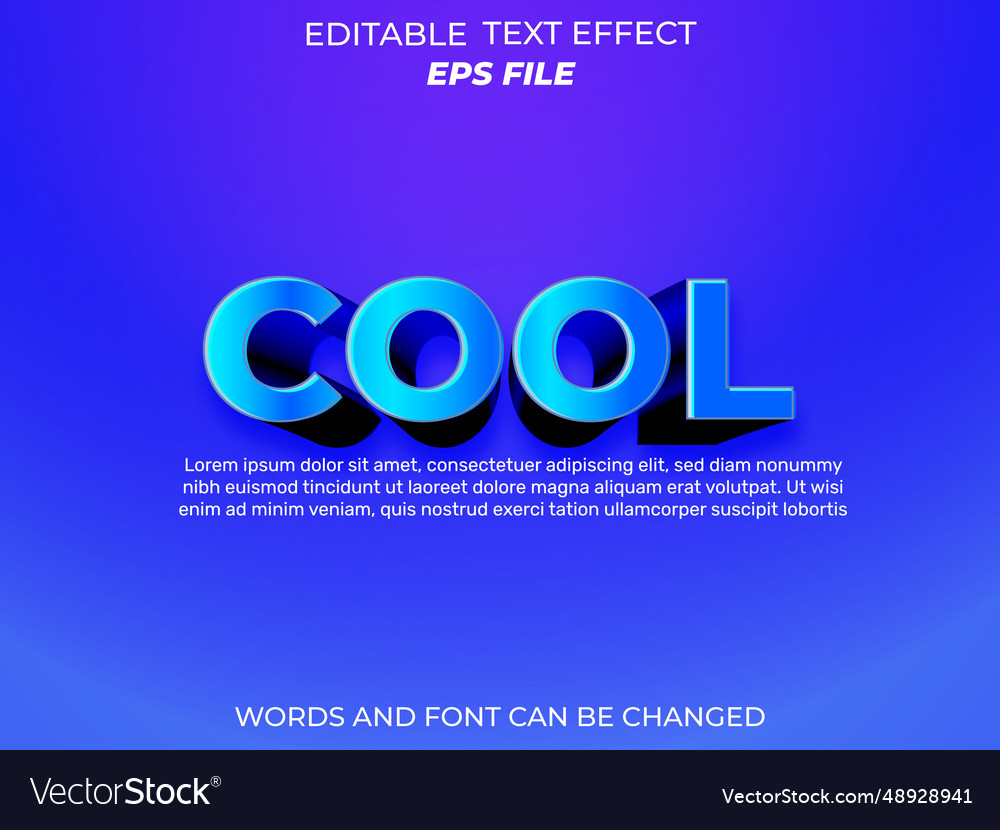 Cool text effect font editable typography 3d Vector Image