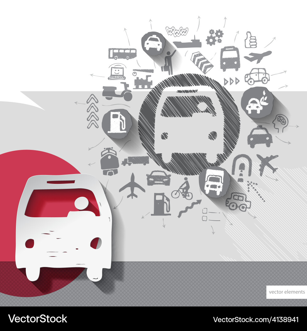 Hand drawn bus icons with icons background Vector Image