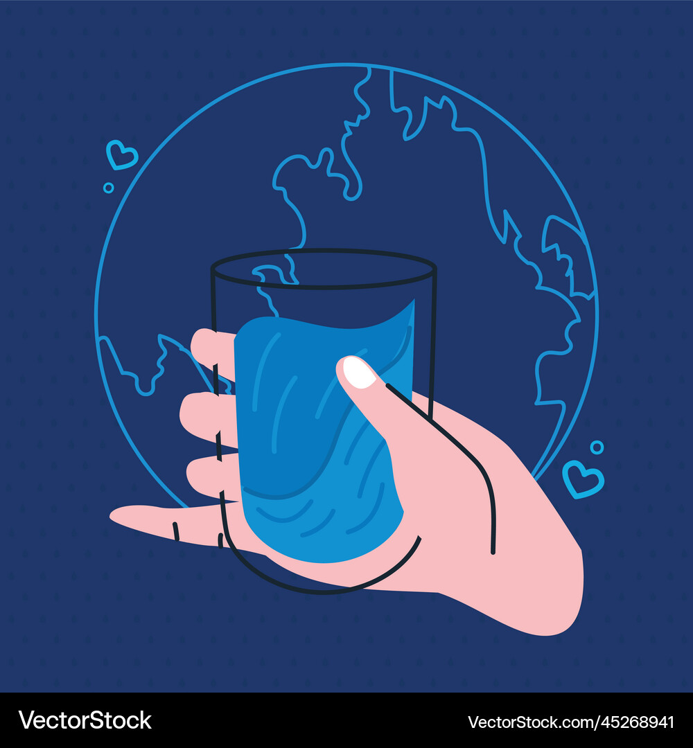 Hand with water in glass Royalty Free Vector Image
