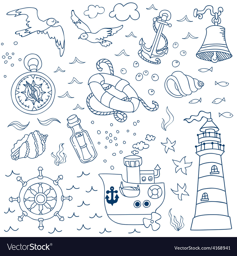Nautical sea design elements Royalty Free Vector Image