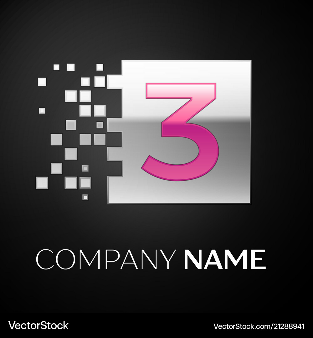 Pink number three logo symbol in the silver square