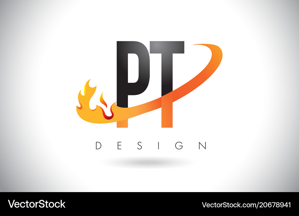 Pt p t letter logo with fire flames design Vector Image