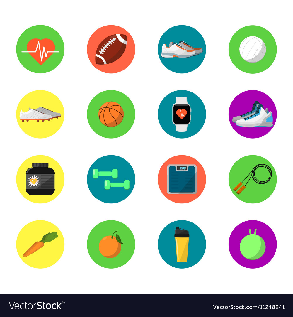 Sports and nutrition icons set Royalty Free Vector Image