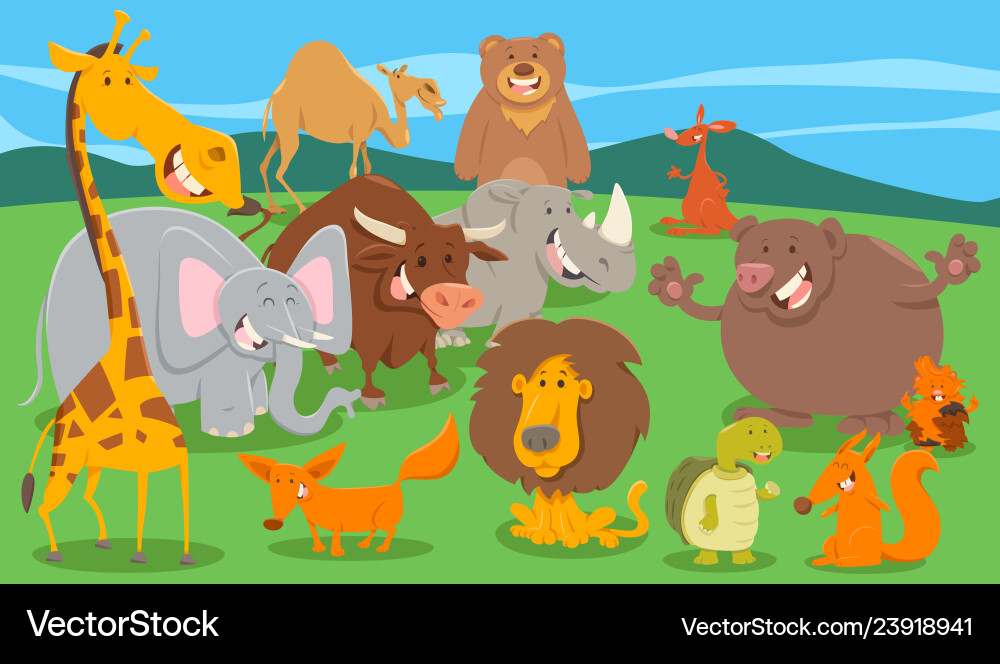 Wild animal characters group in the Royalty Free Vector