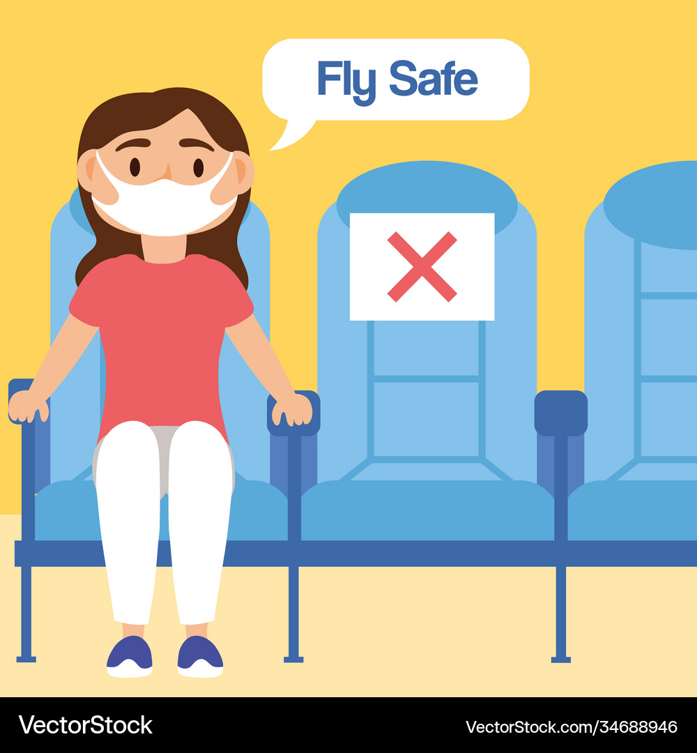 Fly safe campaign lettering poster with passenger Vector Image