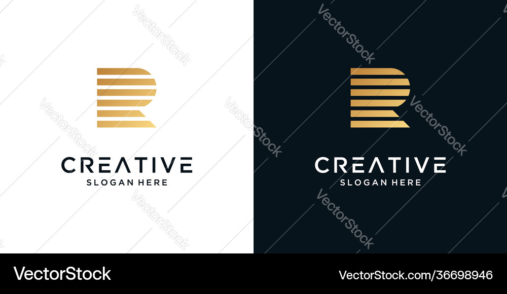 Golden letter r logo design monogram Royalty Free Vector