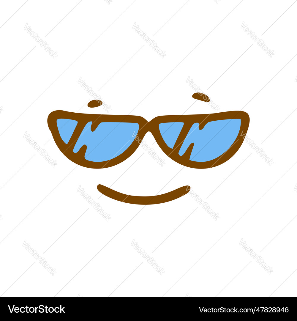 Happy cool face with glasses face doodle icon Vector Image