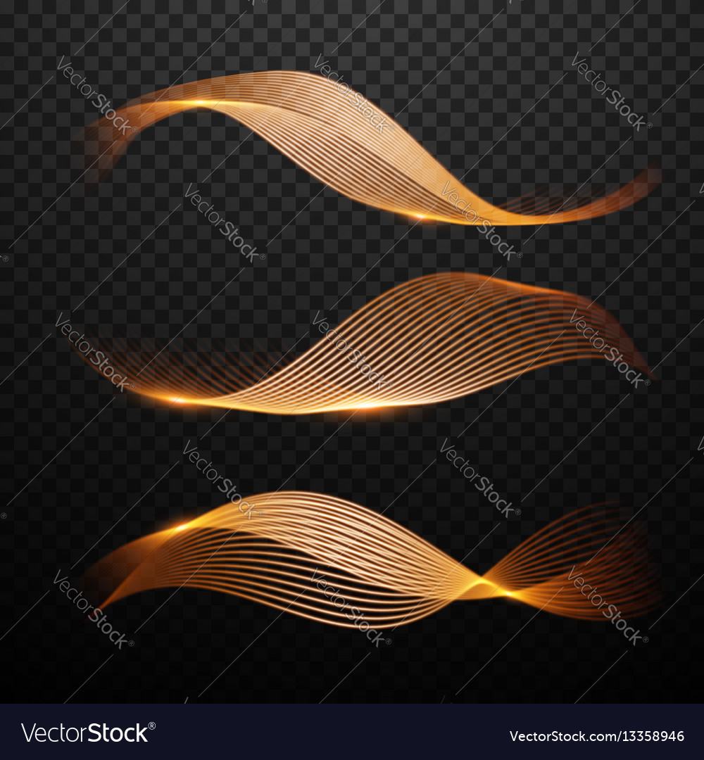 Magic gold waves set light effect Royalty Free Vector Image
