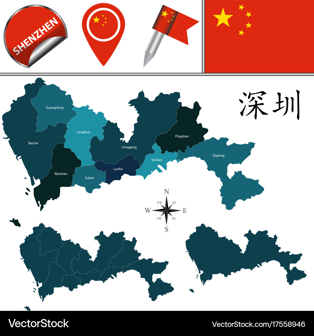 Map of shenzhen with divisions Royalty Free Vector Image