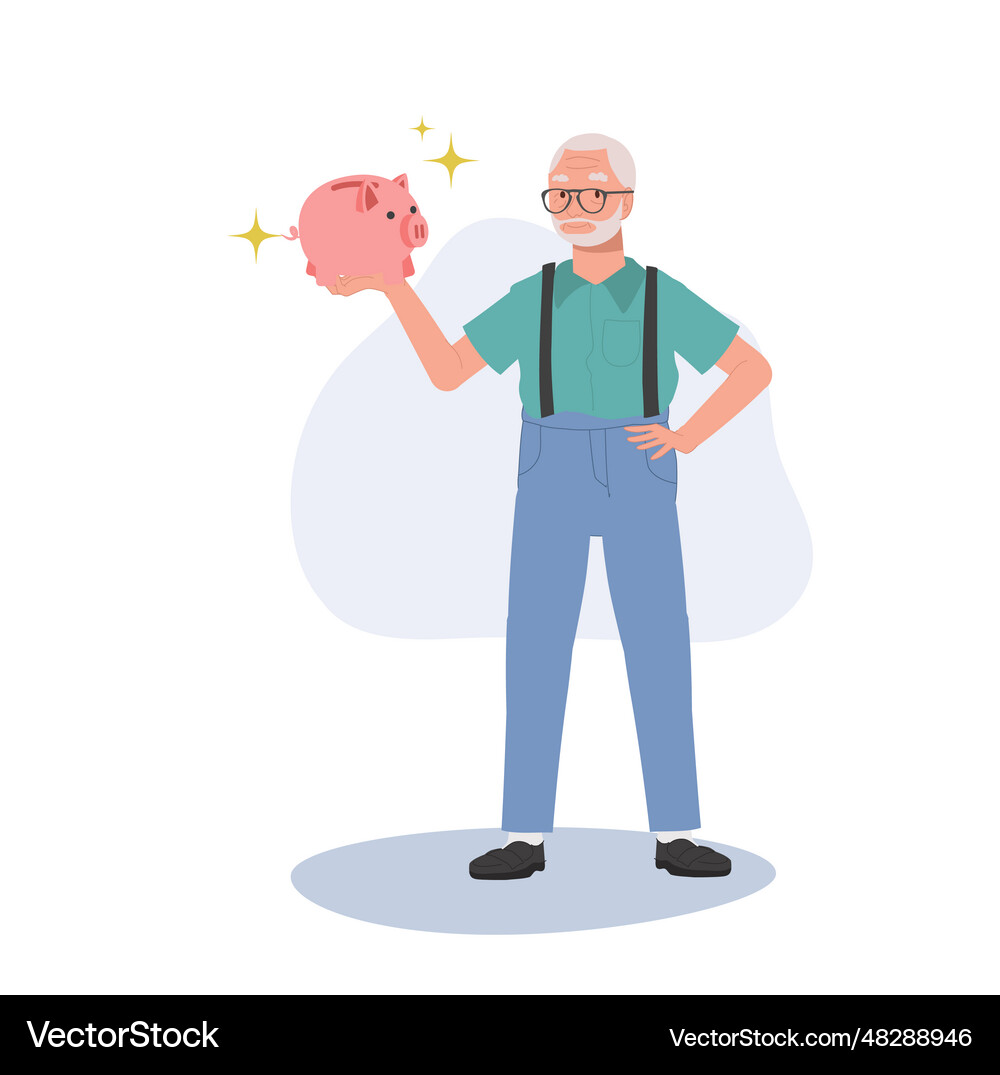 Retirement savings concept happy elderly man Vector Image