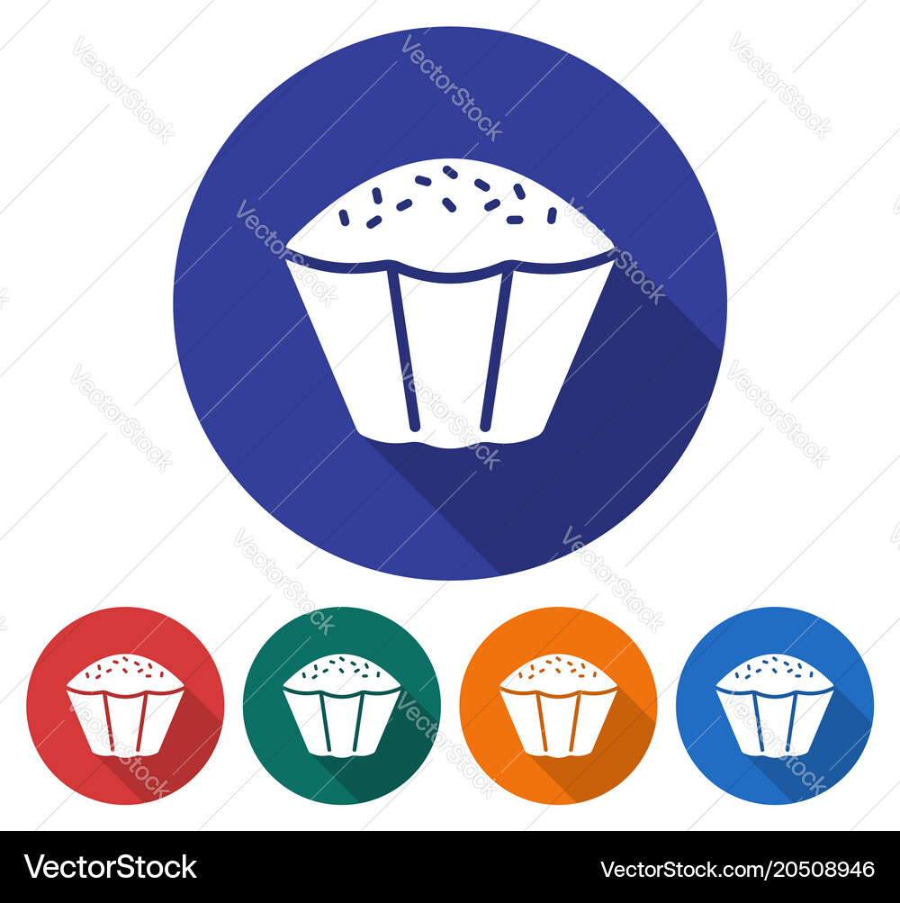 Round icon of cupcake flat style with long shadow Vector Image