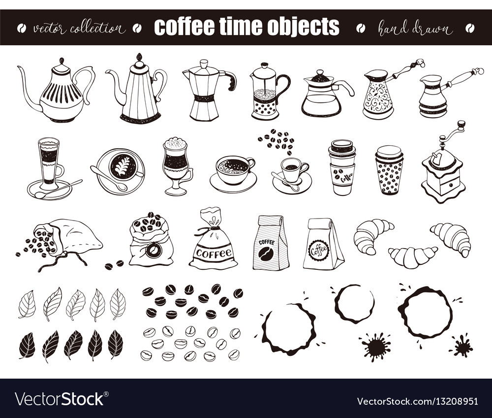Coffee time objects Royalty Free Vector Image - VectorStock