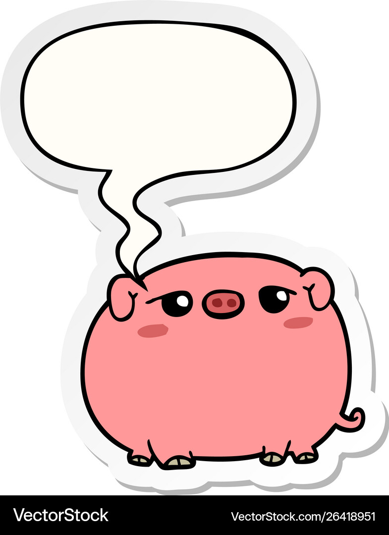 Cute cartoon pig and speech bubble sticker Vector Image