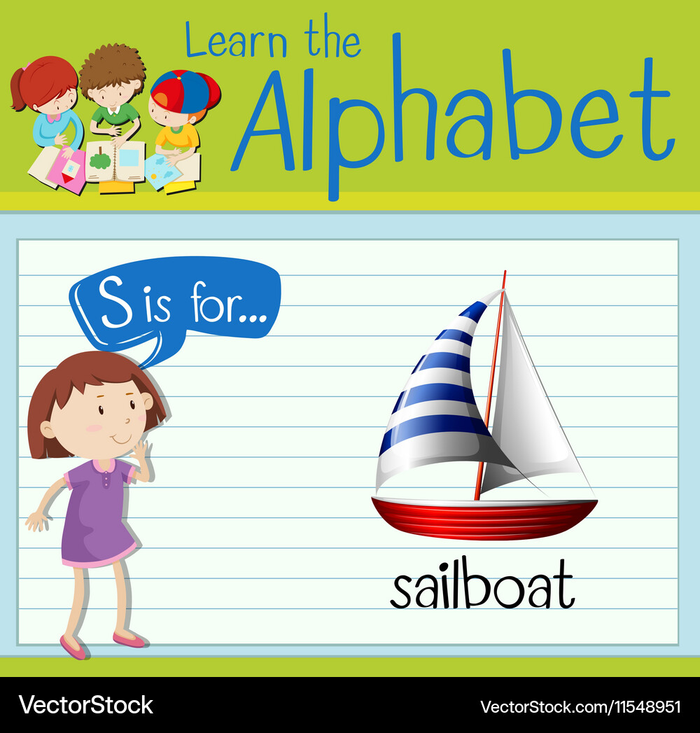 Flashcard alphabet s is for sailboat Royalty Free Vector