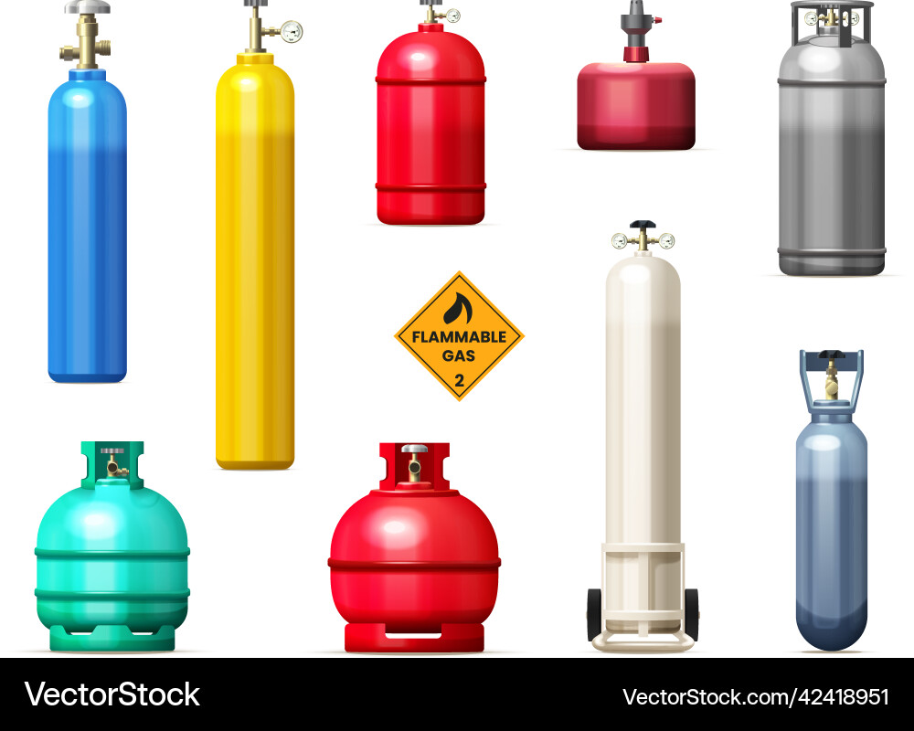 Gas cylinders and tanks set Royalty Free Vector Image