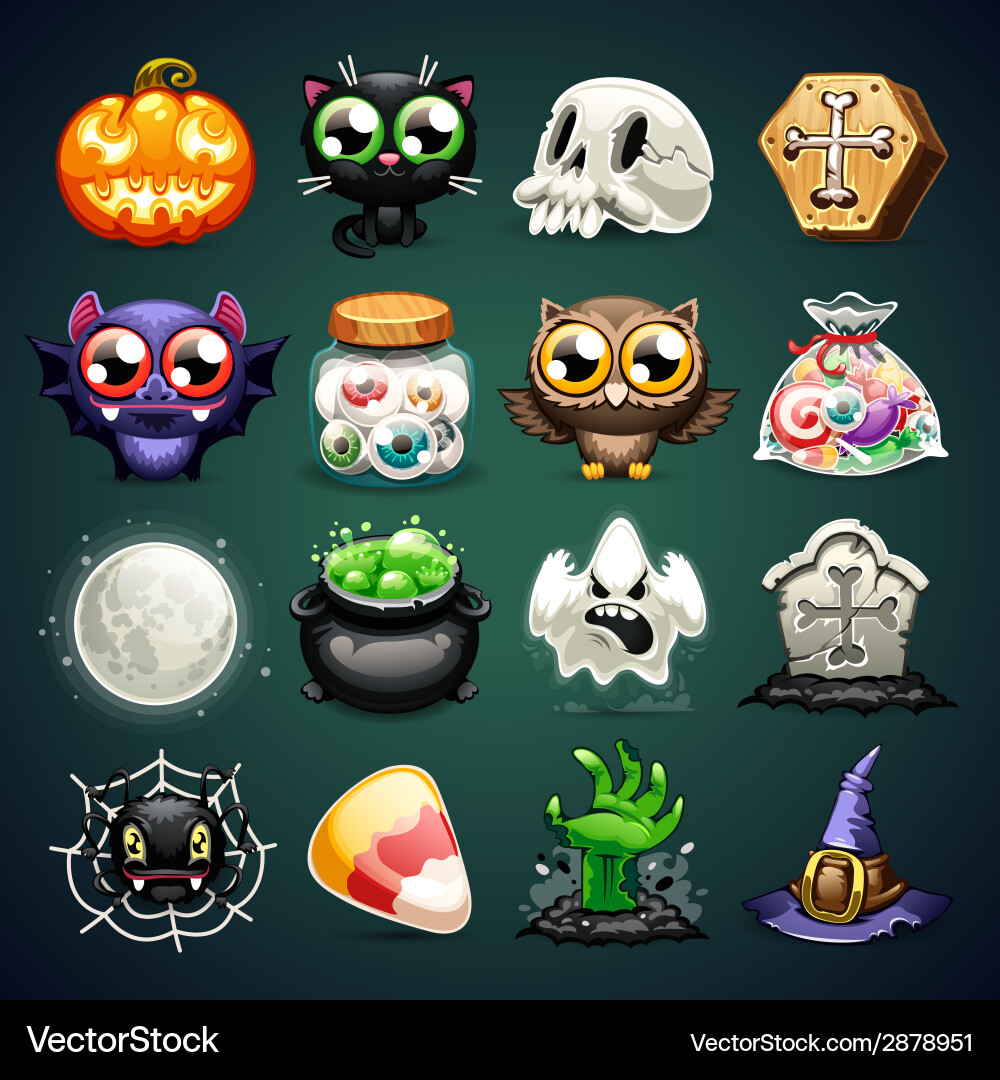 Halloween Cartoon Icons Set Royalty Free Vector Image