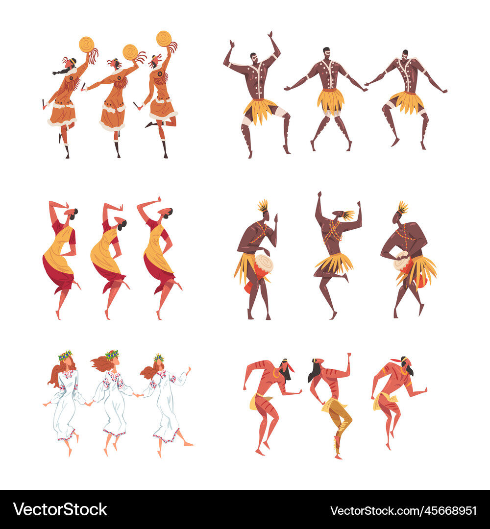People performing ritual dance wearing traditional