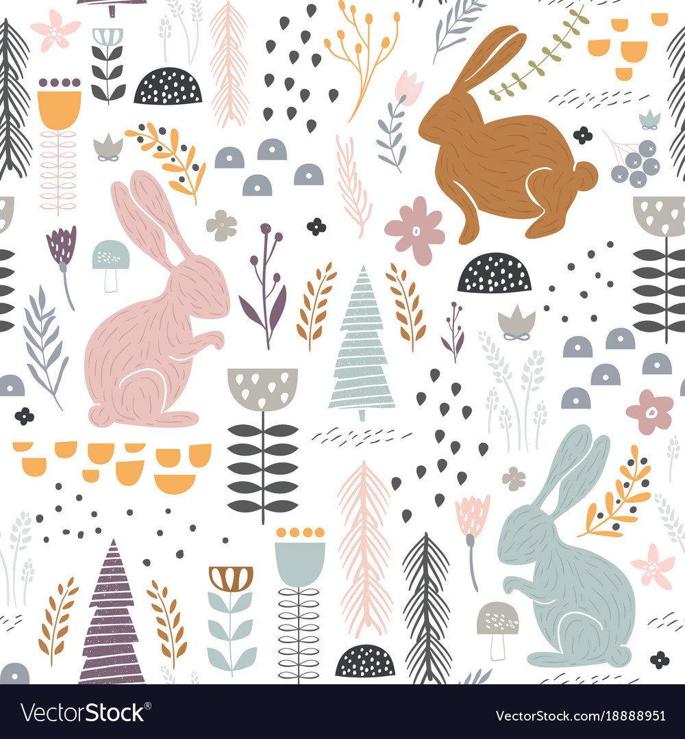 Seamless pattern with bunny floral elements Vector Image