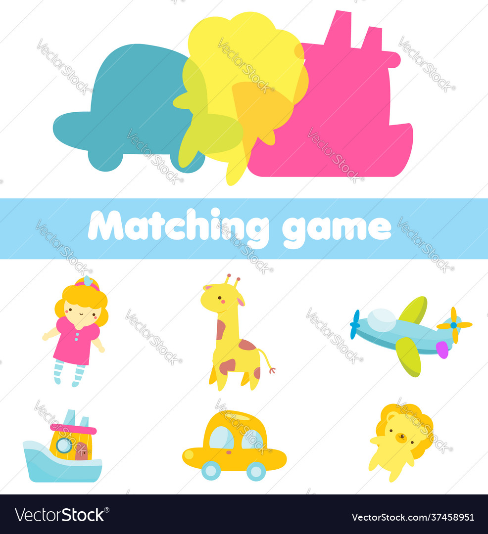 Shadow matching game kids activity with toys Vector Image