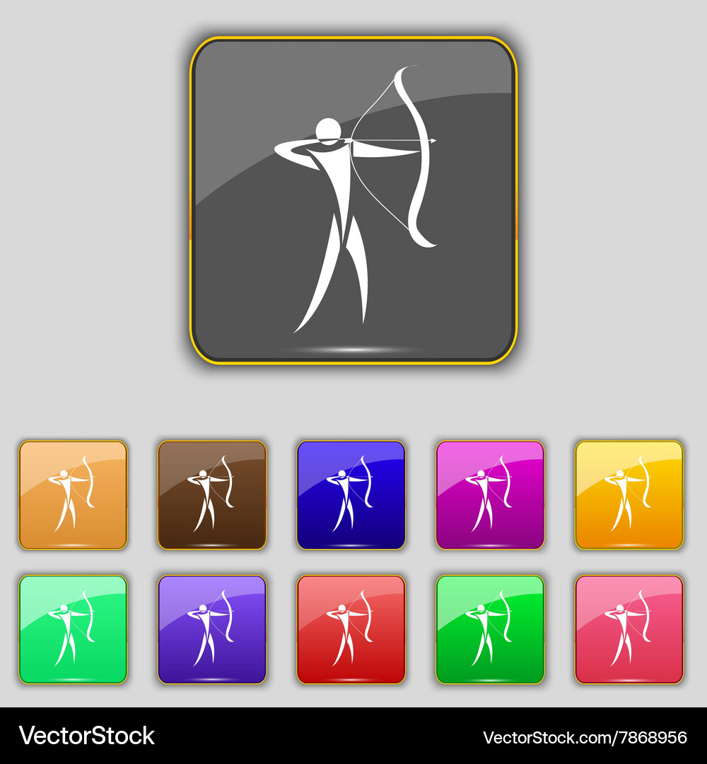 Archery icon sign set with eleven colored buttons Vector Image