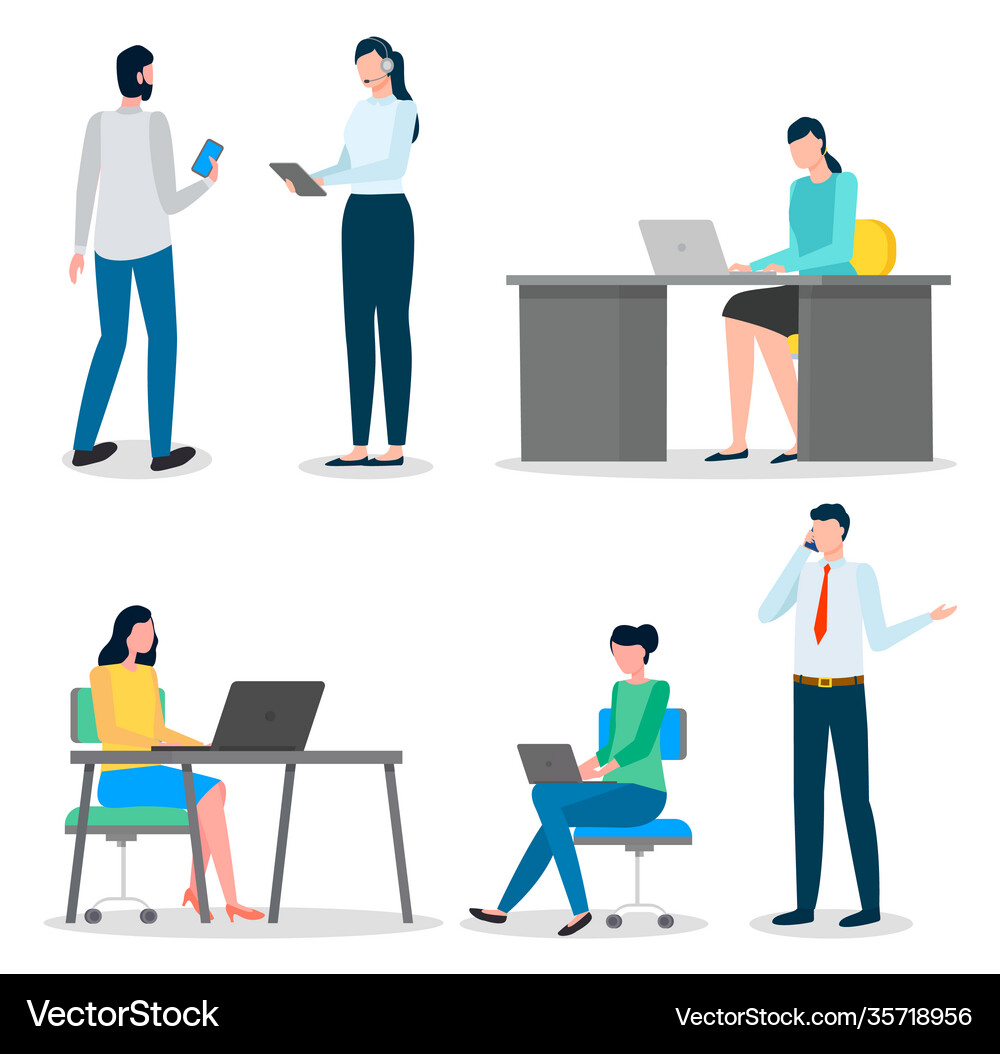 Business characters working at their workplaces Vector Image