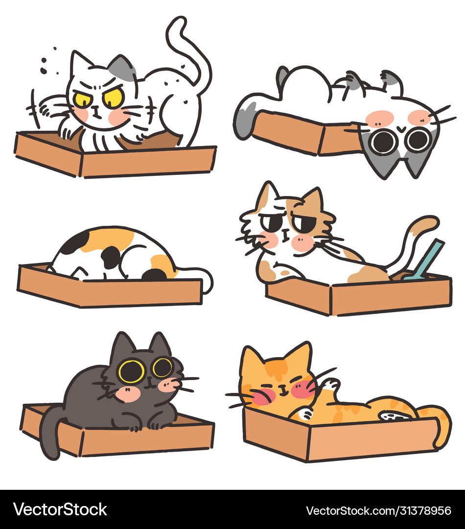 Cat kittens and litterbox doodle style stickers Vector Image