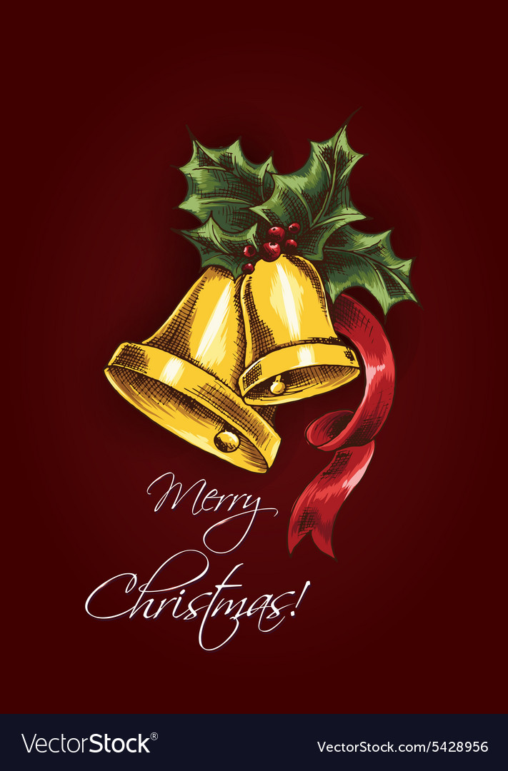 Christmas with bells and holly berry Royalty Free Vector