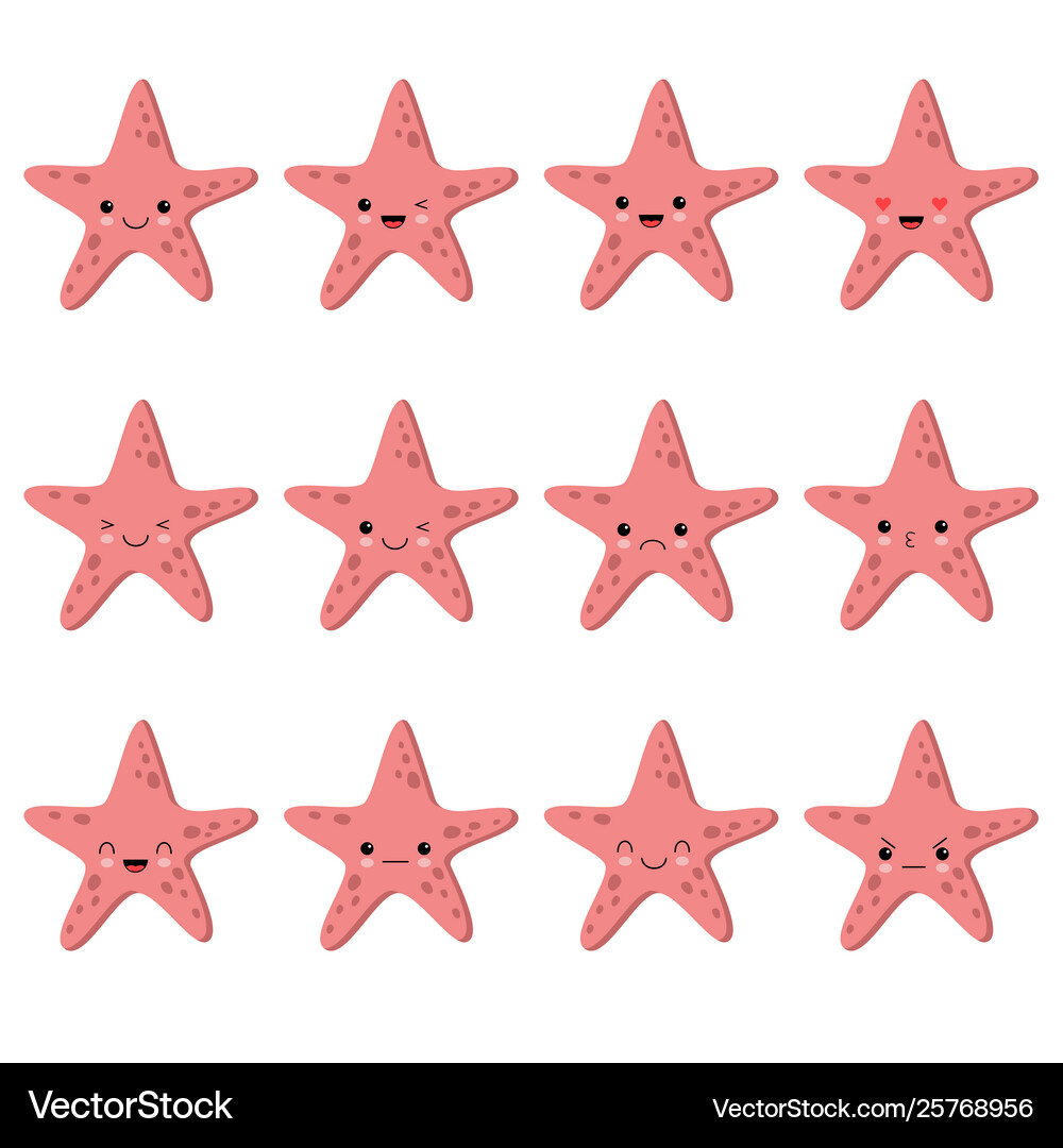 Cute kawaii starfish collection design animals Vector Image