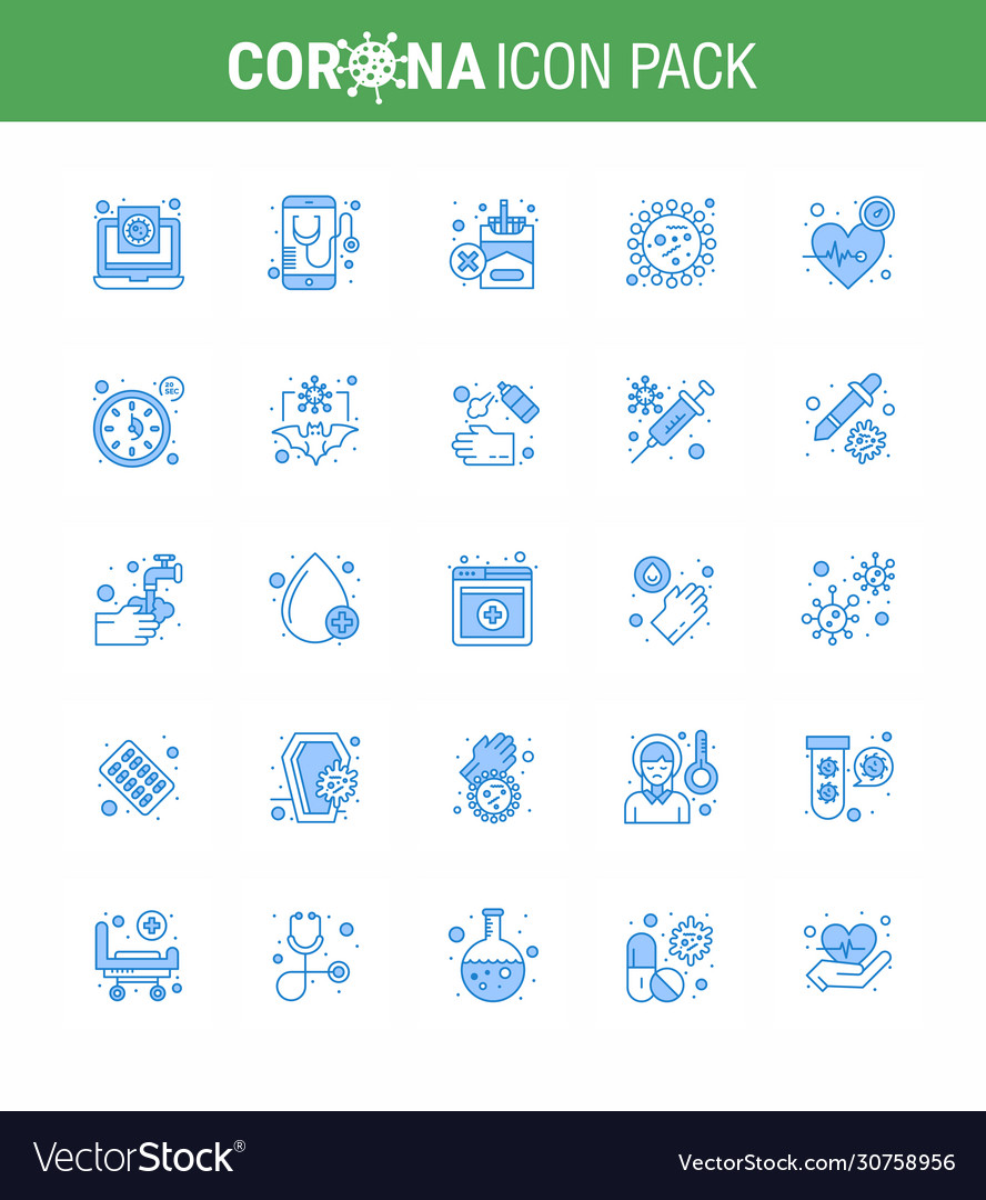 Novel coronavirus 2019-ncov 25 blue icon pack Vector Image
