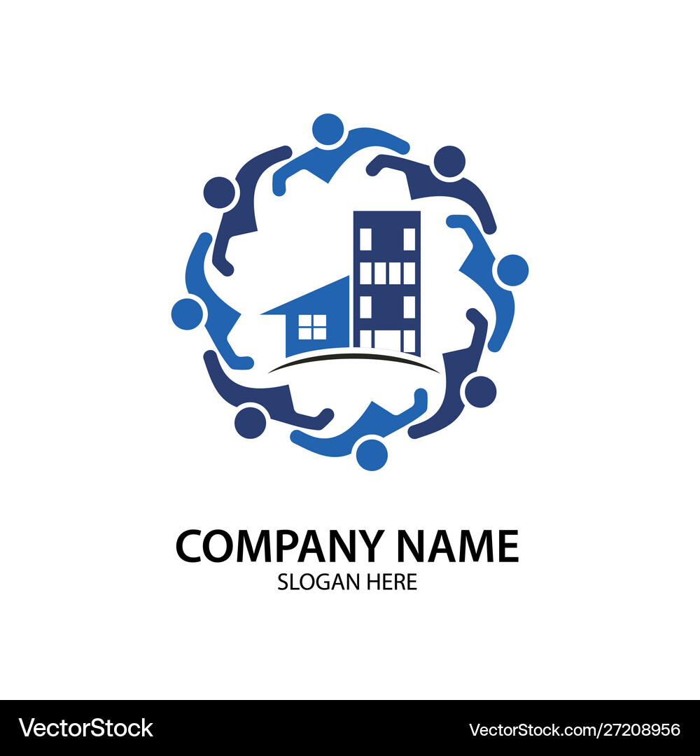 People work at building business logo Royalty Free Vector
