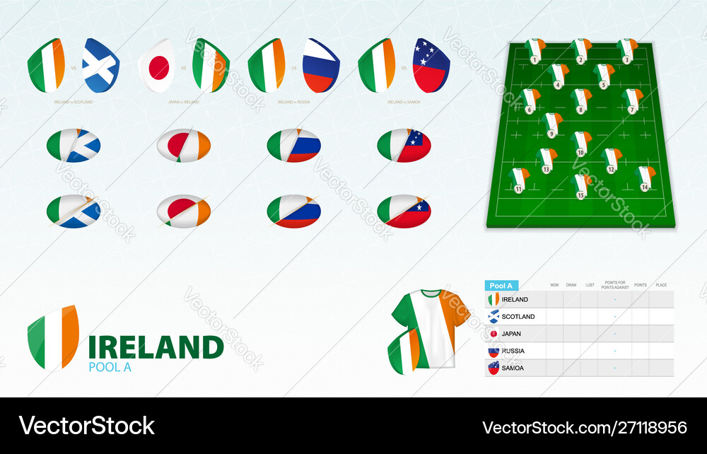 Set for ireland rugby team Royalty Free Vector Image