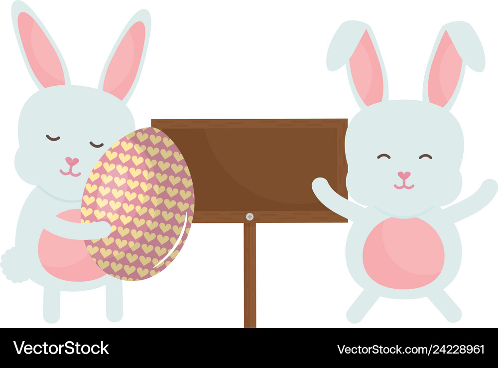 Cute rabbit with wooden label character Royalty Free Vector