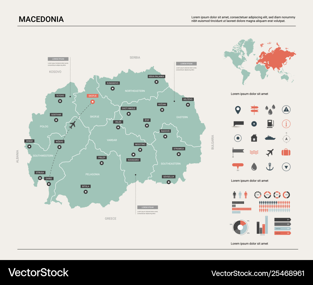 Map macedonia country with division cities Vector Image