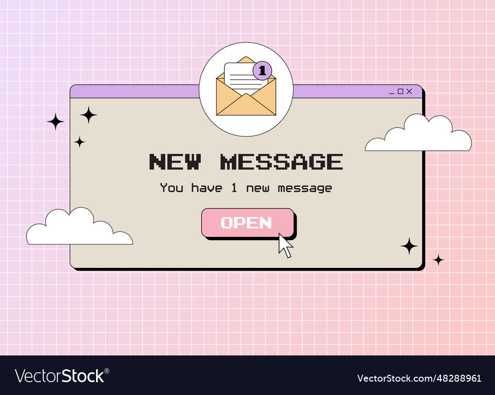 Old computer message popup window in 90s or 2000s Vector Image