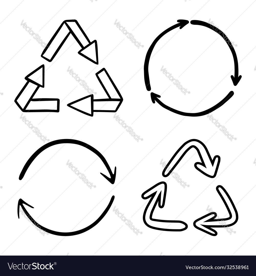Set hand drawn recycle signs white arrows Vector Image