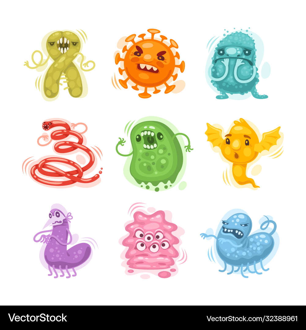 Viruses and bacteria cartoon characters set Vector Image
