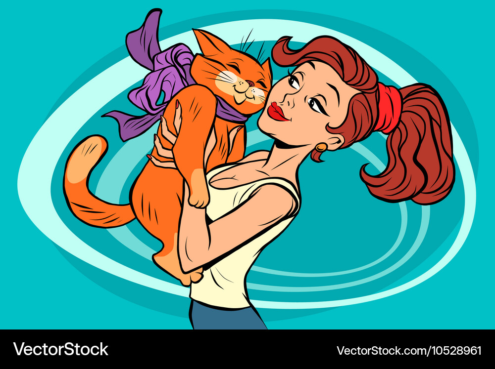 Young woman and cat Royalty Free Vector Image - VectorStock
