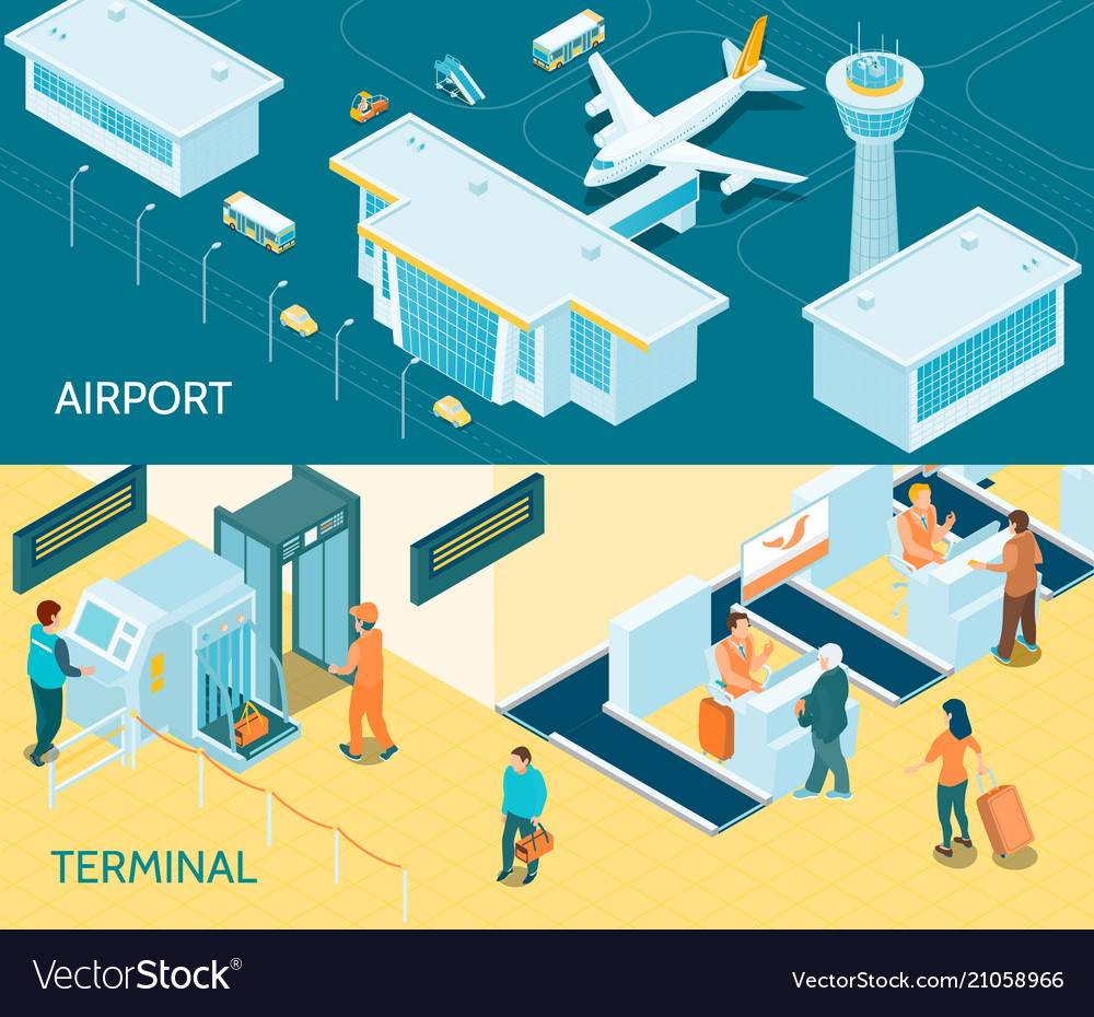 Airport isometric banners Royalty Free Vector Image Airport isometric banners Royalty Free Vector Image