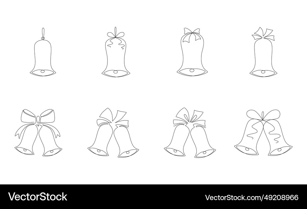 Christmas jingle bells set hand draw one single Vector Image