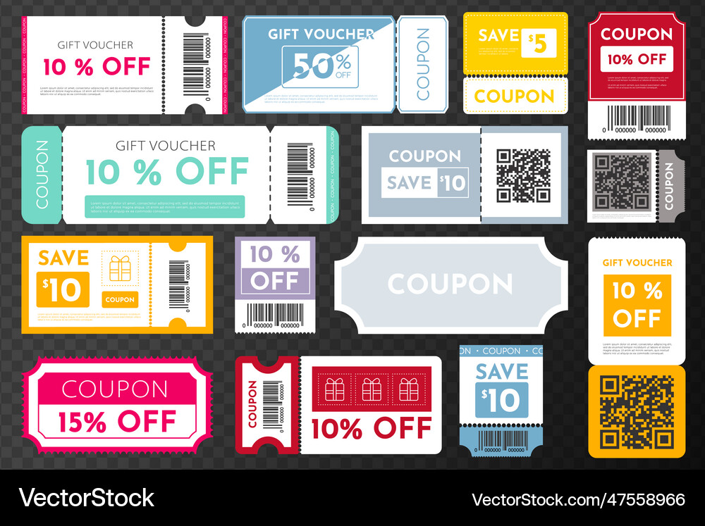Coupon promotion sale set Royalty Free Vector Image