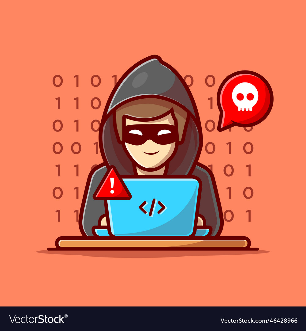 Hacker operating laptop cartoon Royalty Free Vector Image