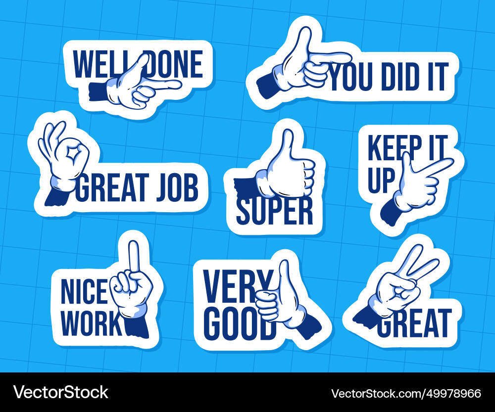 Motivational stickers with pointing hand Vector Image